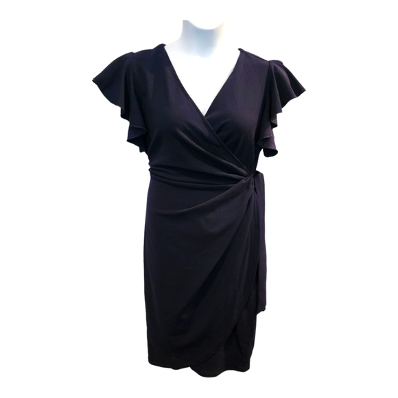 Oten | Dresses | Nwt Oten Navy Deep V Neck Ruffle Sleeve Sheath Faux ...